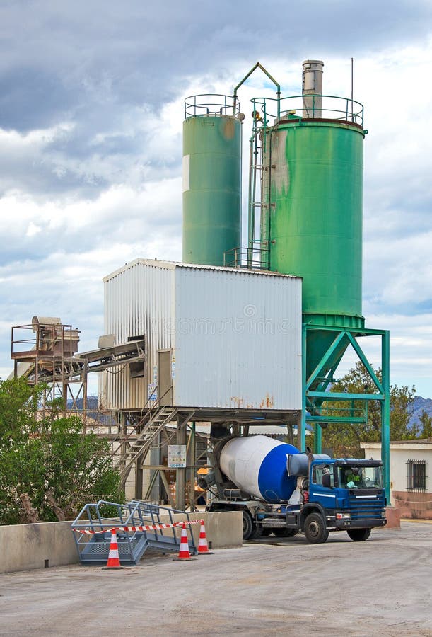 Mixer Concrete Loading Tower Plant And Truck Stock Image - Image of ...