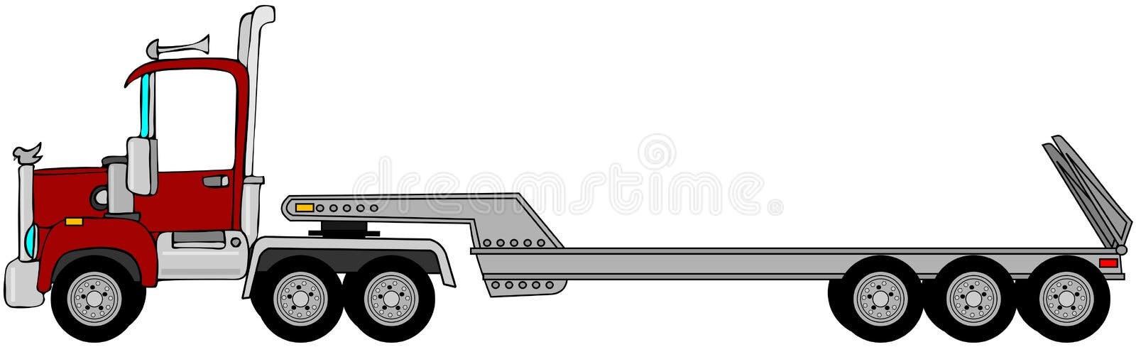 Truck with Lowboy Flatbed Trailer 3D Rendering on White Background ...