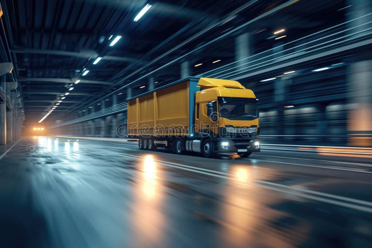 Truck in Motion Inside a Warehouse Facility. Stock Photo - Image of ...