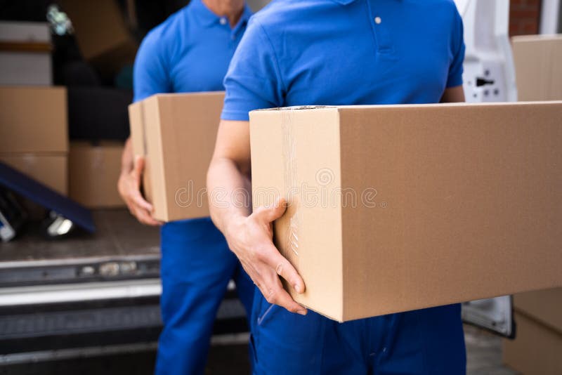 Truck Movers Loading Van Carrying Boxes Stock Photo - Image of delivery ...
