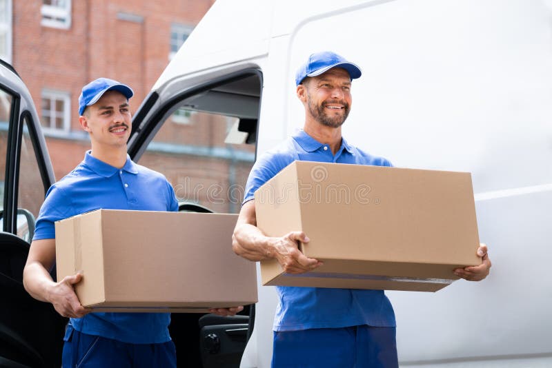 Truck Movers Loading Van Carrying Boxes Stock Image - Image of hand ...