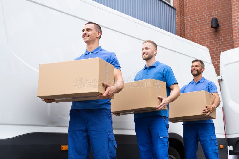 Truck Movers Loading Van Carrying Boxes Stock Image - Image of major ...