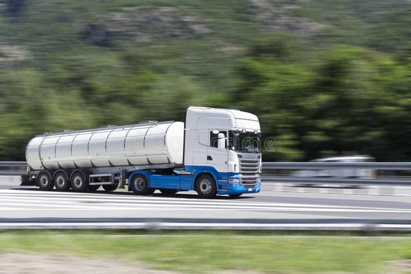 Truck Moving Fast on the Highway with Panning Effect Stock Image ...