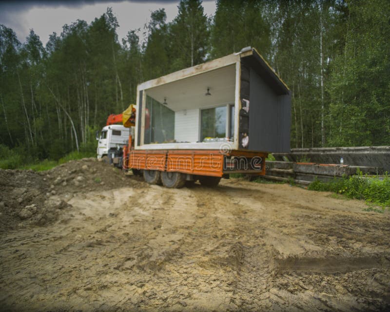 Truck Moving a Modular House Stock Image - Image of rustic, framework: 397734939