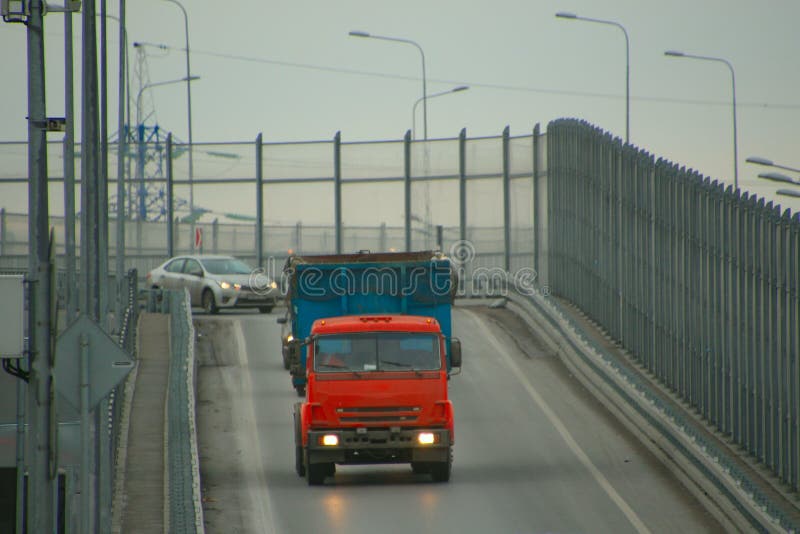 Truck Moving Off the Highway Stock Photo - Image of ride, fence: 137079376