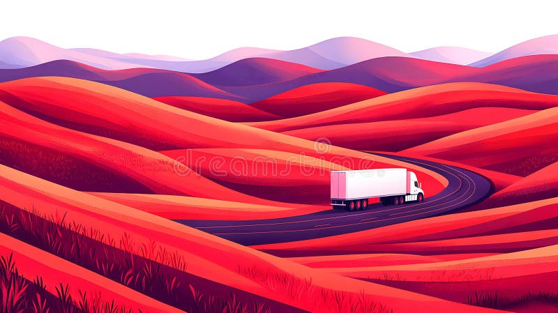 A Truck Navigating Vibrant Red Rolling Hills Stock Illustration ...