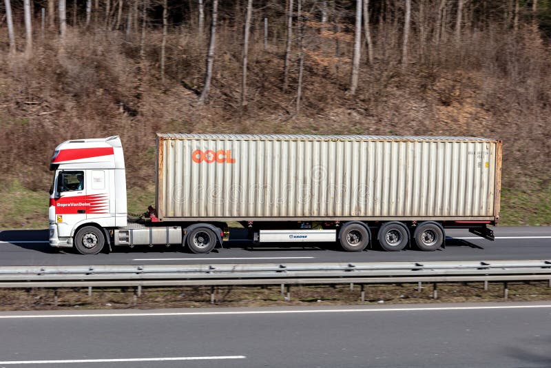 Truck with OOCL container editorial photography. Image of cargo - 215210402