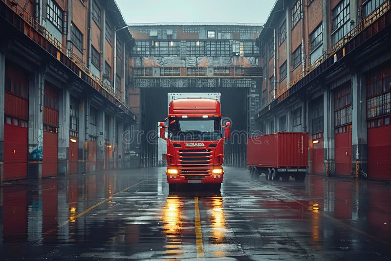 Truck with Open Container Waiting for Loading at Industrial Building ...