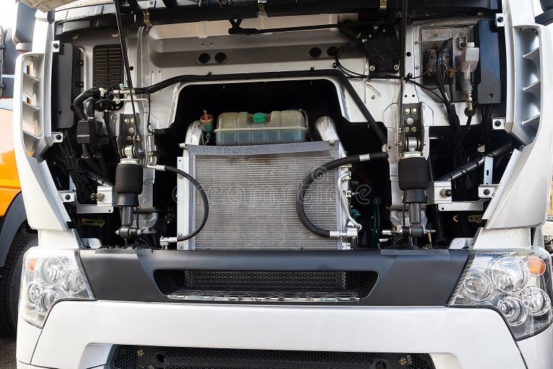 Truck with an Open Motor Compartment Stock Image - Image of inspection ...
