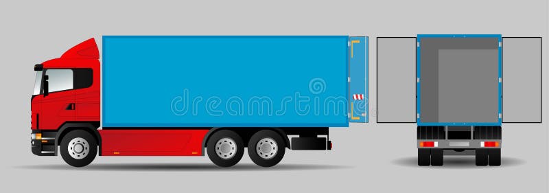 Truck with Open Trailer Doors. Side and Back Views. Delivery Van ...