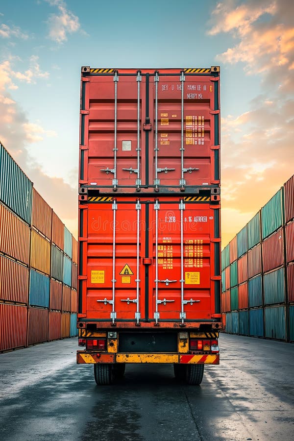 A Truck is Parked in Front of a Large Stack of Shipping Containers ...