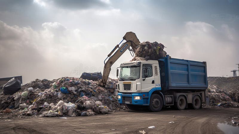 A Truck Picks Up Garbage from Garbage Dump, Generative AI Stock ...