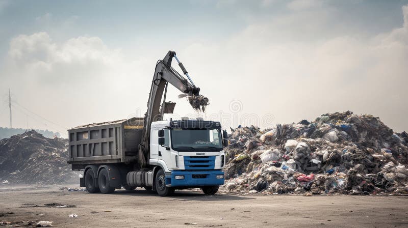 A Truck Picks Up Garbage from Garbage Dump, Generative AI Stock ...
