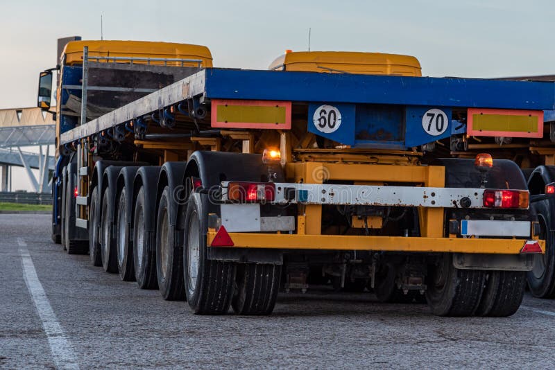 Truck with a Platform with Many Axles and Wheels Stock Image - Image of ...