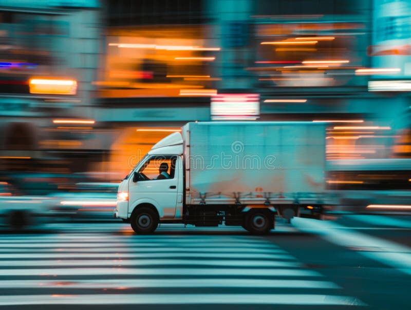 Truck Positioned in a Warehouse with High, Stacked Shelves Filled with ...