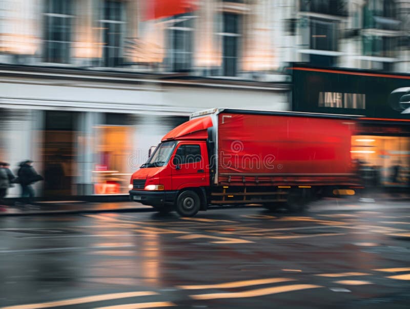 Truck Positioned in a Warehouse with High, Stacked Shelves Filled with ...