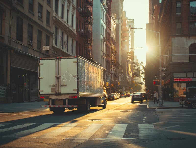 Truck Positioned in a Warehouse with High, Stacked Shelves Filled with ...