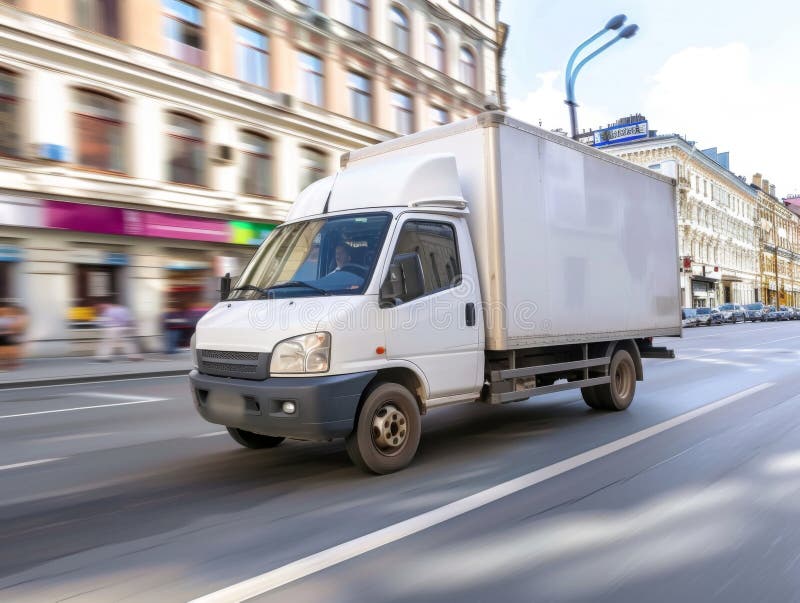 Truck Positioned in a Warehouse with High, Stacked Shelves Filled with ...