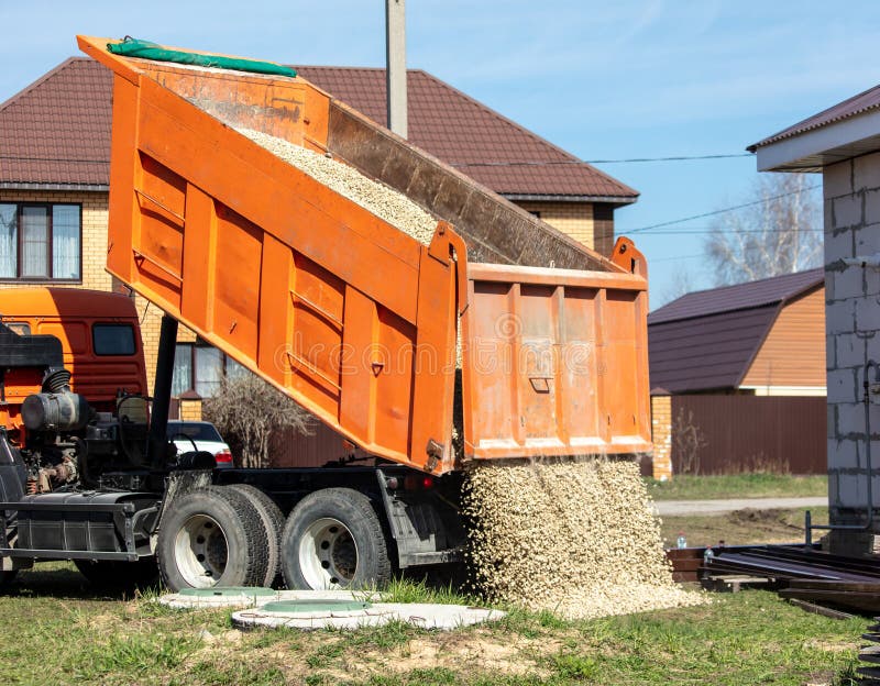 Truck Pours Rubble on the Ground. Stock Photo - Image of crushed ...