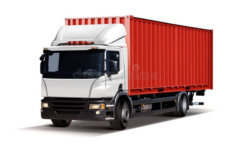 Truck with red container stock illustration. Illustration of driving ...