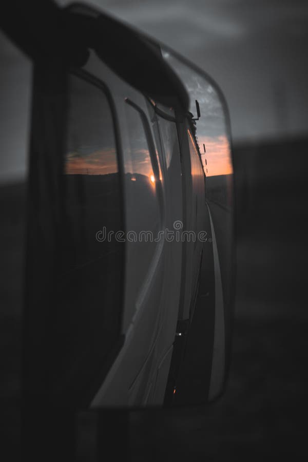 Truck Reflection in the Mirror at Sunset Stock Image - Image of mirror ...