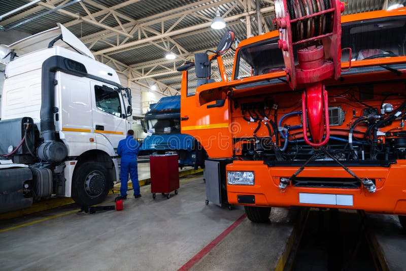 Truck Repair in Garage Service Stock Photo - Image of inside, problem ...