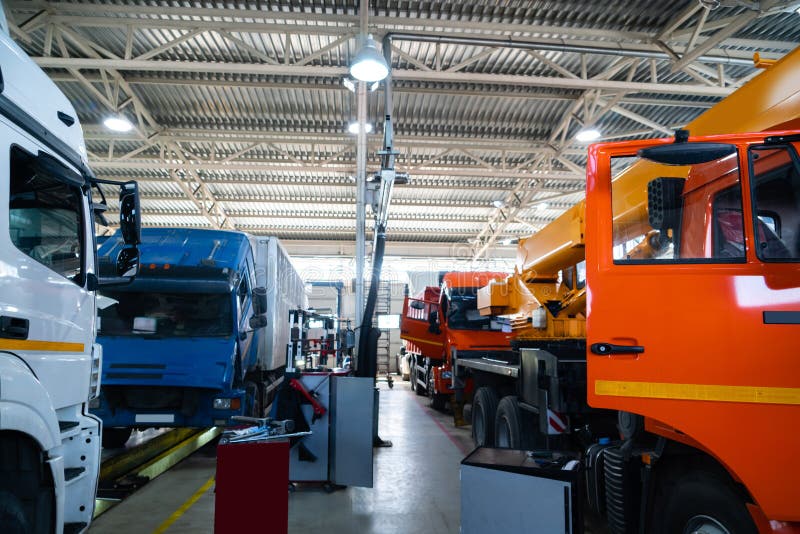 Truck Repair Service Indoors. Maintenance Workshop. Stock Photo - Image ...