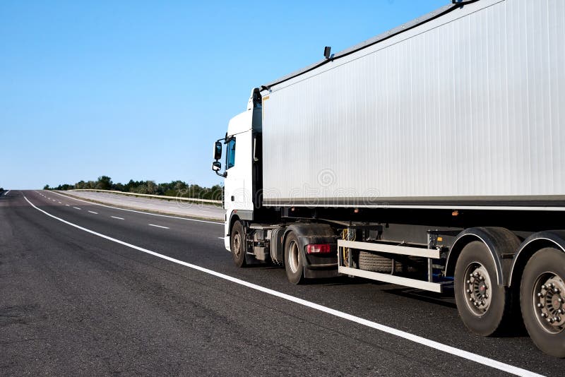 Truck On Road With Blank Container, Cargo Transportation Concept Stock ...