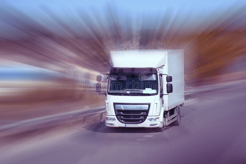 Truck on a Road - Front View, Zoom Effect Stock Image - Image of ...