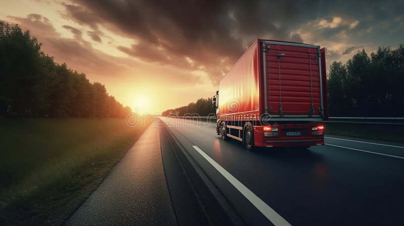 Truck on Road with Red Container, Transportation Concept. Generative Ai ...