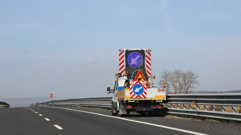 Truck and Road Works on the Motorway Stock Photo - Image of roadworks ...