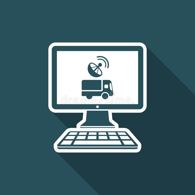 Truck with Satellite Control - Computer Application - Vector Flat Icon ...