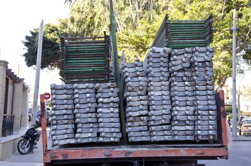 Scaffolding Truck with Scaffolding and Nets Stock Image - Image of ...