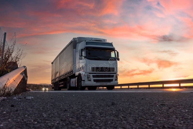 Truck Seen at Ground Level Driving on the Highway Stock Photo - Image ...
