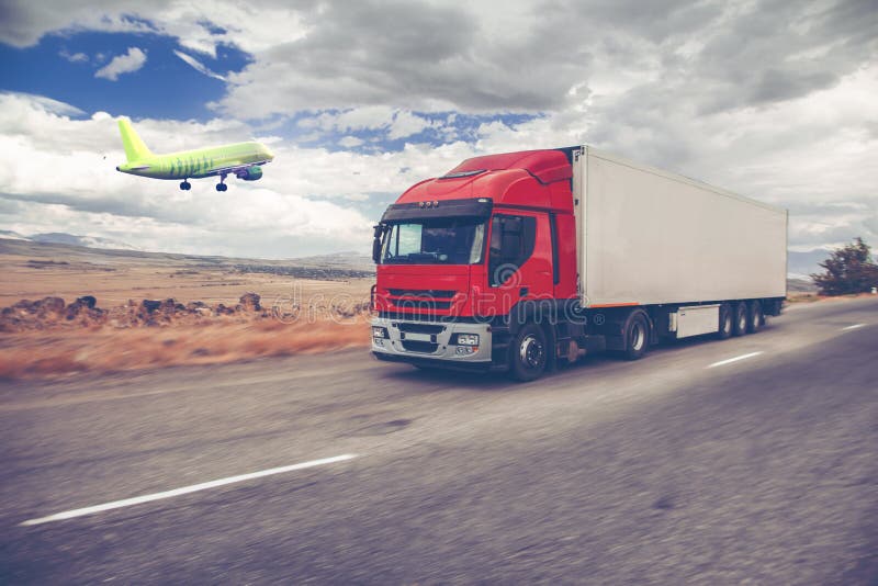 Truck with sky in airplane stock photo. Image of cargo - 162567772