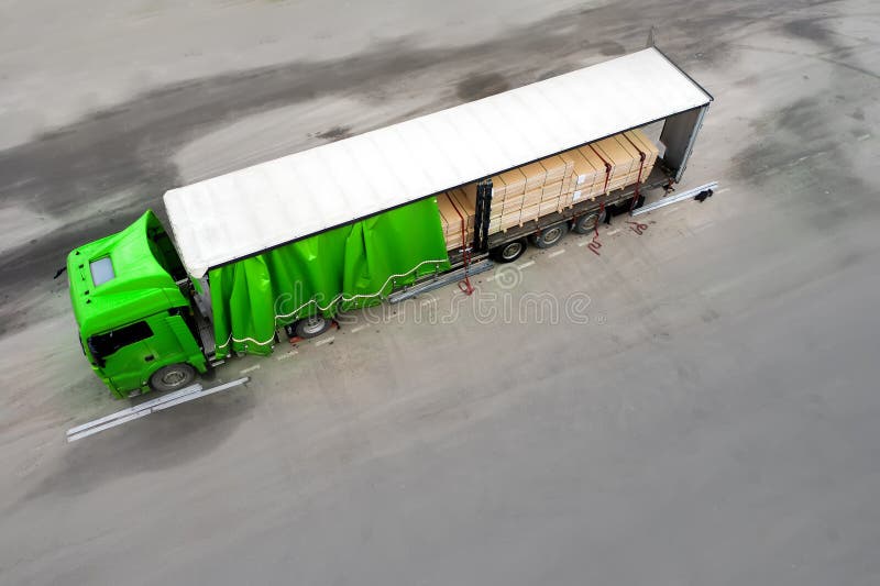 Truck at the Stage of Loading Cargo Top View Stock Photo - Image of ...