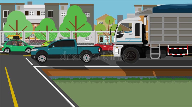 Traffic Jams of Cars on Asphalt Roads with Three Intersections. Stock ...