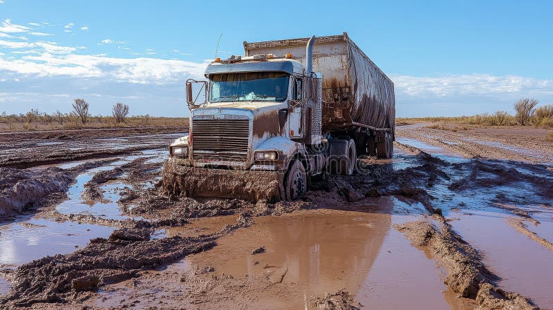 A Truck Stuck in Muddy Terrain, Highlighting Challenges in Transport ...