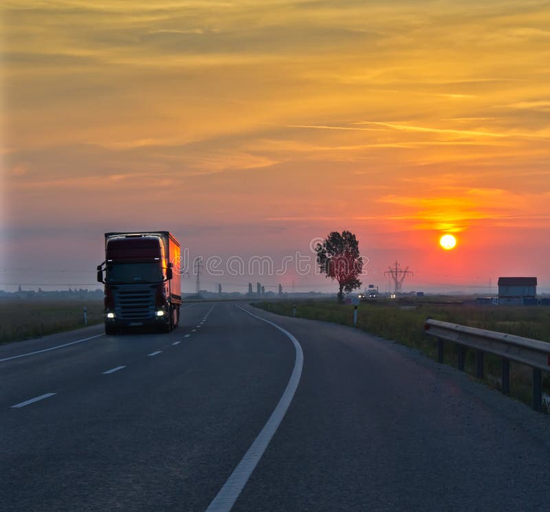 Truck at sunset stock image. Image of traffic, travel - 22247727