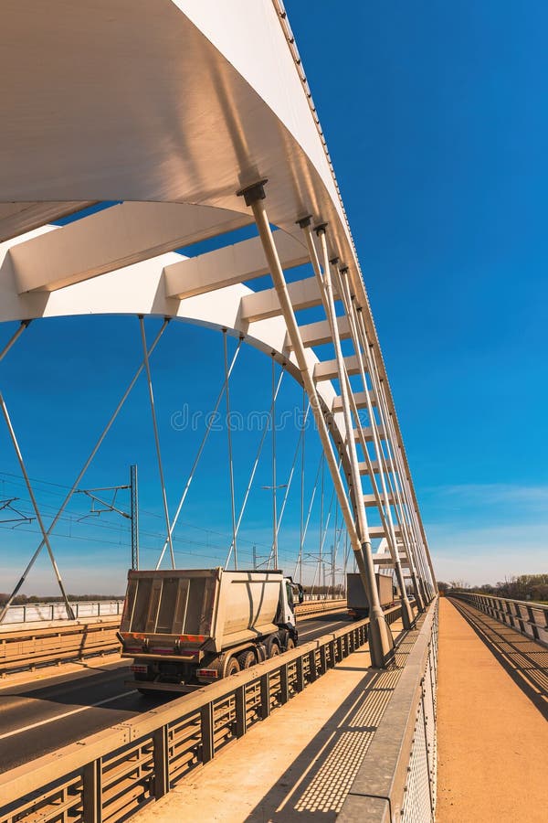 Truck with Tipper Semi Trailer Crossing the Bridge Stock Image - Image ...