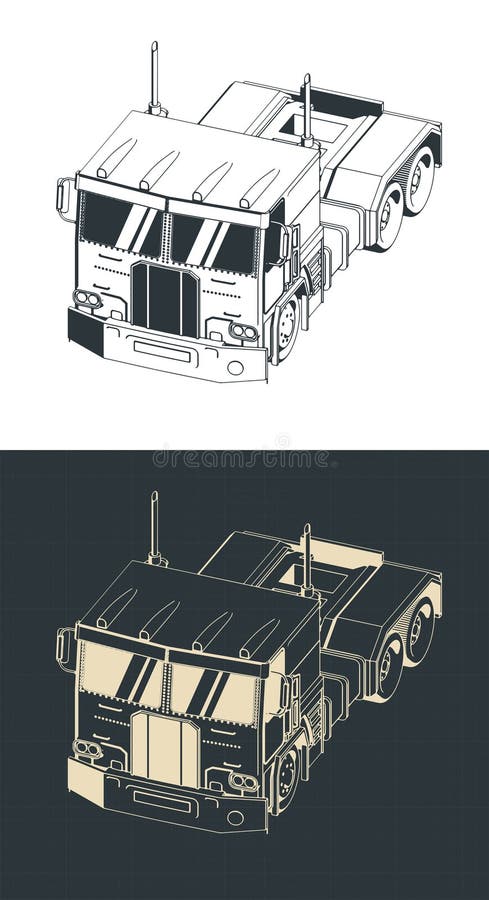 Truck Tractor Isometric Blueprints Stock Vector - Illustration of ...