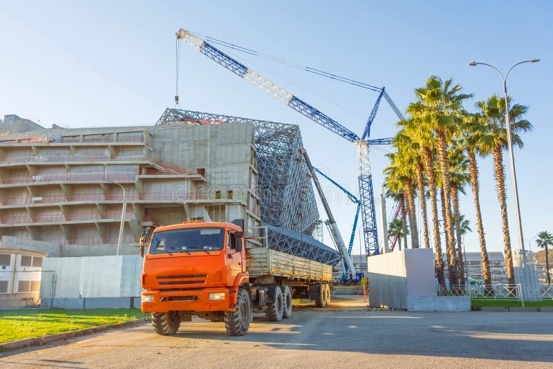 Truck with a Trailer Arrived To Unload Building Materials at a ...