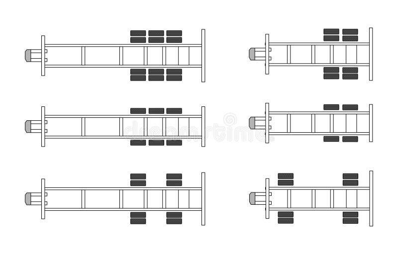 Truck Trailer Chassis and Wheel Type Set, Top View, Vector Line Stock ...