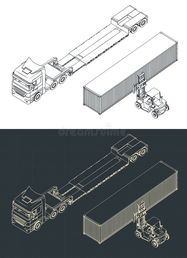 Truck with Trailer and Forklift with Container Stock Vector ...