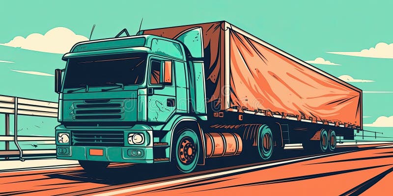 Truck with Trailer. Illustration in Vector Style. Comic Book Style. AI ...