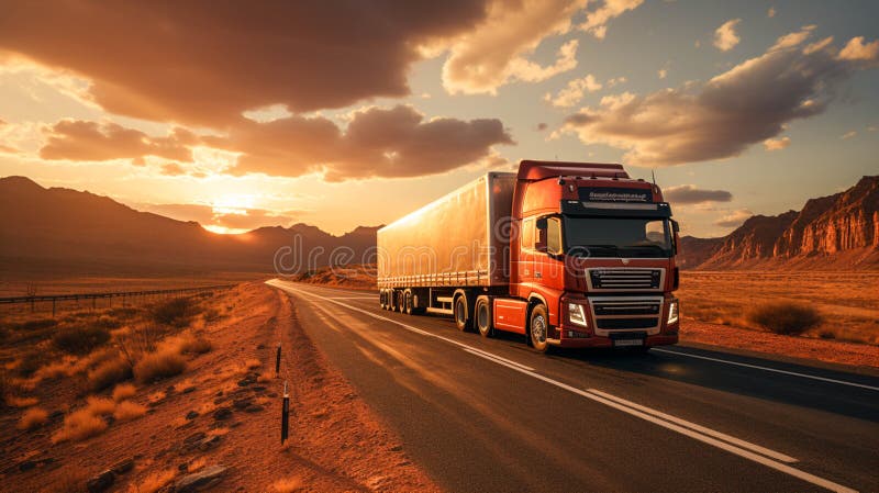 A Truck with a Trailer on the Road Stock Photo - Image of driving ...