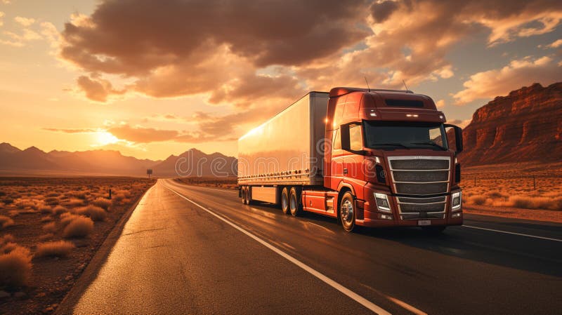 A Truck with a Trailer on the Road Stock Photo - Image of delivery ...