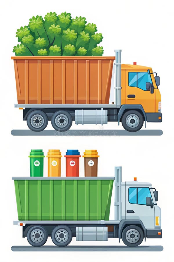 Truck Transportation of Garbage Bins Stock Illustration - Illustration ...