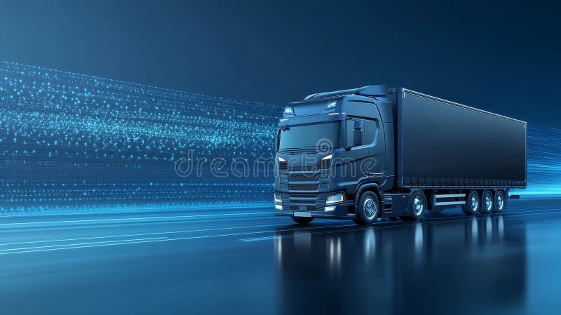 Truck Traversing through Futuristic Tunnel of Binary Data Streams in ...