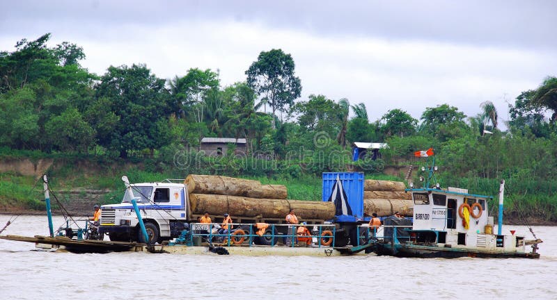 Truck on Typical Amazon River Ferry Cargo Boat Editorial Stock Image ...